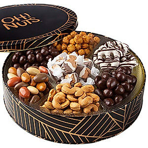 Chocolate Candy Gift Basket | Gourmet Holiday Snack Round Tin Box | Chocolates Covered Pretzels | Prime Delivery Gift for Men, Women, Birthday, Anniversary - Oh! Nuts