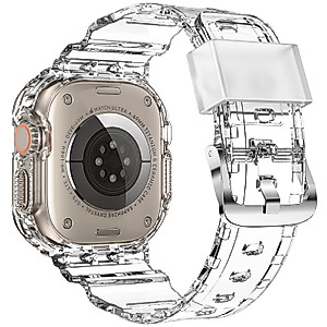 XYF Compatible for Crystal Clear Apple Watch Ultra 2 Bands, 49mm Bumper Case Men Women Jelly Cover Strap for iWatch Ultra 2/1 Series 9 8 7 SE 6 5 4 3 2 1 (CrystalClear, 49)