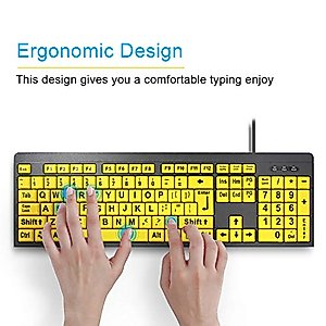 BOOGIIO Large Print Computer Keyboard, Wired USB High Contrast Keyboard with Oversized Print Letters for Visually Impaired Low Vision Individuals (Yellow+Black)
