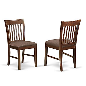 HomeStock Beachy Boho 3 Pieces Dining Room Table Set - Strong Two 9-Inch Drop Down Leaves Solid Wood Dining Table and 2 Chocolate Linen Fabic Seat Kitchen Dining Chairs, Mahogany Finish