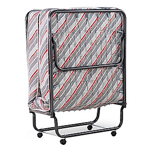 Pemberly Row Metal and Fabric Folding Bed in Gray with Memory Foam Mattress