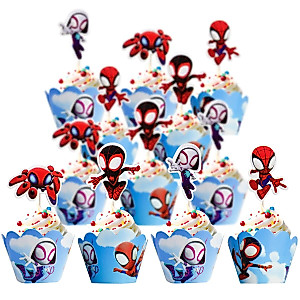 12pc Spidey and His Amazing Friends Cupcake Topper And Cupcake Wrapper , Birthday Party Cake Decorate Kids' Party Cake Decorate Supplies