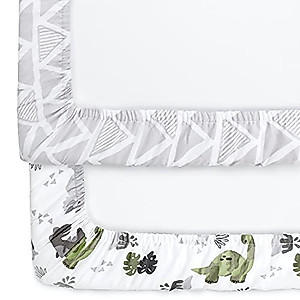 The Peanutshell Fitted Pack n Play, Playard, Mini Crib Sheets for Baby Boys | 2 Pack Set | Camo Dinosaur & Tribal Print