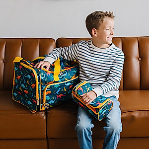 Wildkin Kids Weekender Duffel Bags for Boys & Girls, Perfect for Sleepovers and Travel Duffel Bag for Kids, Carry-On Size & Ideal for School Practice or Weekend Travel Bag (Jurassic Dinosaurs)