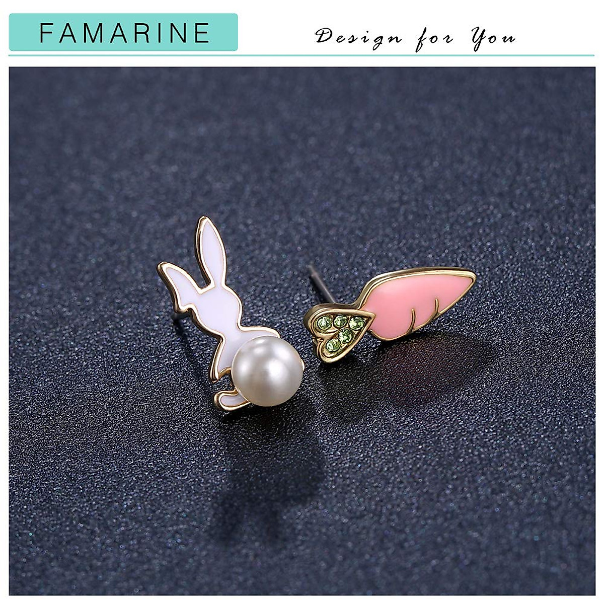 Easter Earrings White Rabbit Bunny Carrot Stud Earrings Crystal Pearl Cute Funny Earring