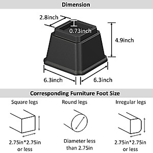 Whynonap Bed Risers 4 Inch Set of 9, Heavy Duty Bed Elevators Risers for Bed Frame 9 Pack Lifts Up 3000 lbs Sofa Table Furniture Riser, Black