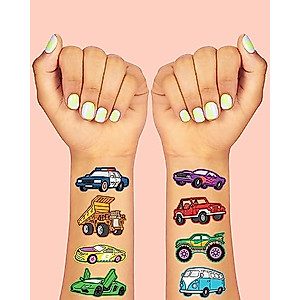 xo, Fetti Cars and Trucks Temporary Tattoos for Kids - 42 Foil style | Birthday Party Supplies, Race Car Party Favors + Construction Decor