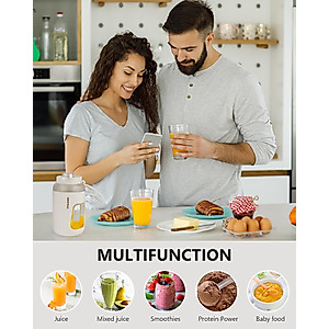 Portable Blender, 24 oz Personal Blender for Smoothies and Protein Shakes with 10 Blades, Portable Juicer Blender with Travel Lid, Rechargeable Small Blender Cup for Travel, Sports (White)