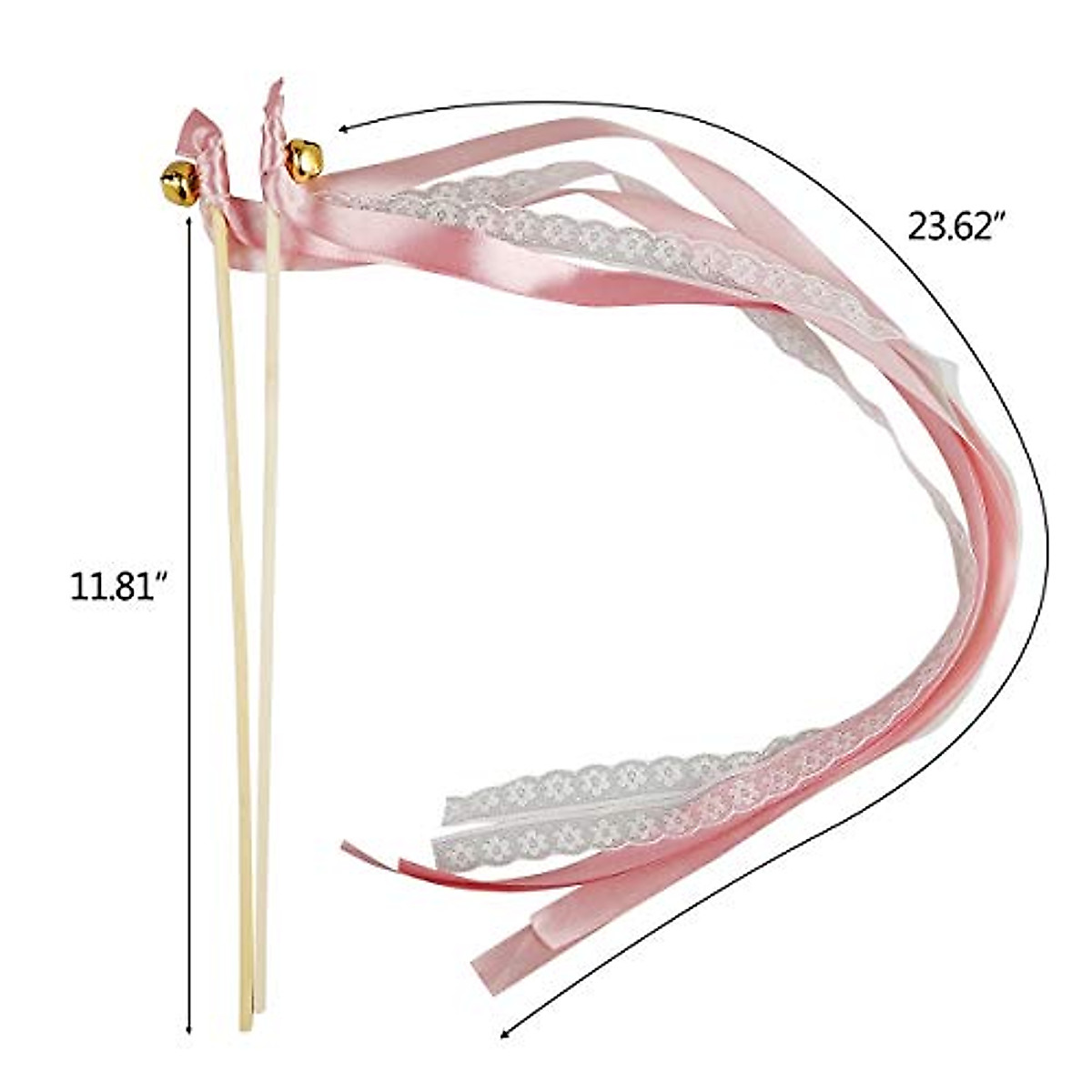 Cieovo 50 Pack Ribbon Fairy Wands Party Sticks Streamers with Bells Fairy Stick Wish Wands for Baby Shower Birthday Wedding-Waving Party Favors Holiday Celebration (Rose Gold)