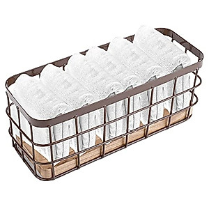 Dicunoy Set of 2 Small Wire Baskets, Narrow Rustic Storage Bin, Farmhouse Rectangle Bathroom Counter Organizer Tray for Kitchen Countertop, Pantry, RV, School Classrooms, Office Decorative