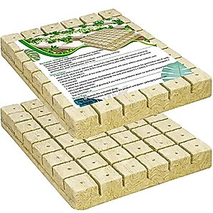 Halatool 2 Inch Garden Rockwool Stonewool, Rockwool Grow Cubes, 2 Sheets Starter Plugs for Soilless Cultivation, Seedlings Cuttings, Clone Plants, Hydroponics Germination Start (96 Plugs in Total)