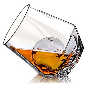 AJLS Whiskey Glasses: Whiskey glasses for men, Wine, Scotch Diamond Stemless Glasses Set of 2: 10oz; Tilt Prevents Fall, Luxury Barware