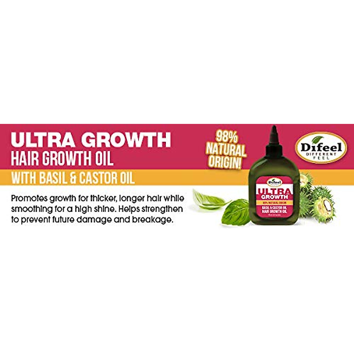 Difeel Brand Ultra Growth Shampoo, 12 oz - Made with Basil & Castor Oil, Sulfate Free, Natural , Pro Growth for Thinning Hair, Unisex
