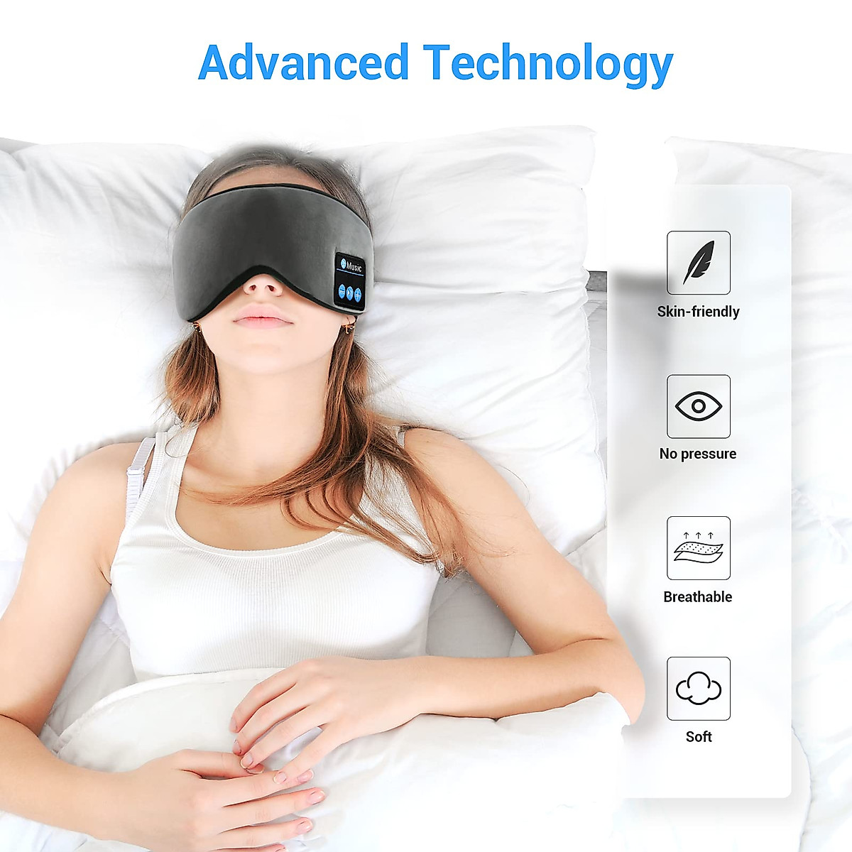 Bluetooth Sleep Eye Mask with Wireless Headphones Washable Sleep Headphones, Eye Cover Perfect for Side Sleeper, Yoga, Meditation, Insomnia, Best Gift and Travel Essentials (Grey)