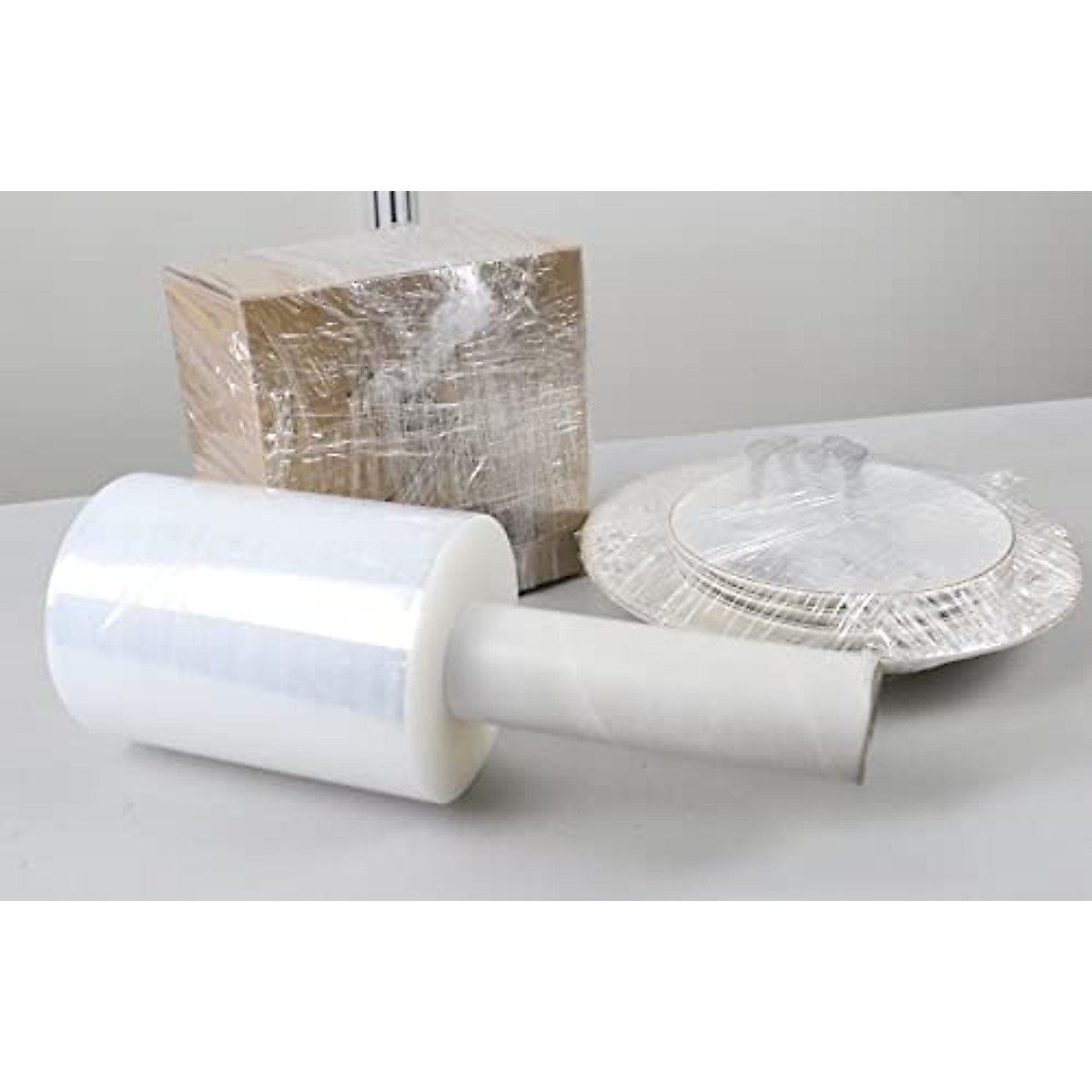 4 Pack Industrial Mini Clear Stretch Wrap with Handle 5" 1000ft 80 Gauge for Pallet Wrap, Durable Self-Adhering Plastic Wrap for Packing, Moving, Heavy Duty, BOMEI PACK