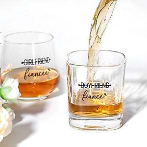 Engagement Gifts for Couples-Boyfriend & Girlfriend Wine and Whiskey Glass Set, Future Mr.&Mrs.' Socks, Candle,Greeting Card-Wedding Gifts for bride and groom, Cool Engagement Gifts for Women&Couple