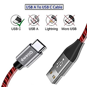 Oliomp USB C Cable, Type C Charging Cable Fast Charge, Lighted Up LED Cable, USB Type C Cable Compatible with Samsung Galaxy S21 Ultra S21 S20 S10 S9 S8 Plus Note 20 10 9 Pixel (6ft, Red)