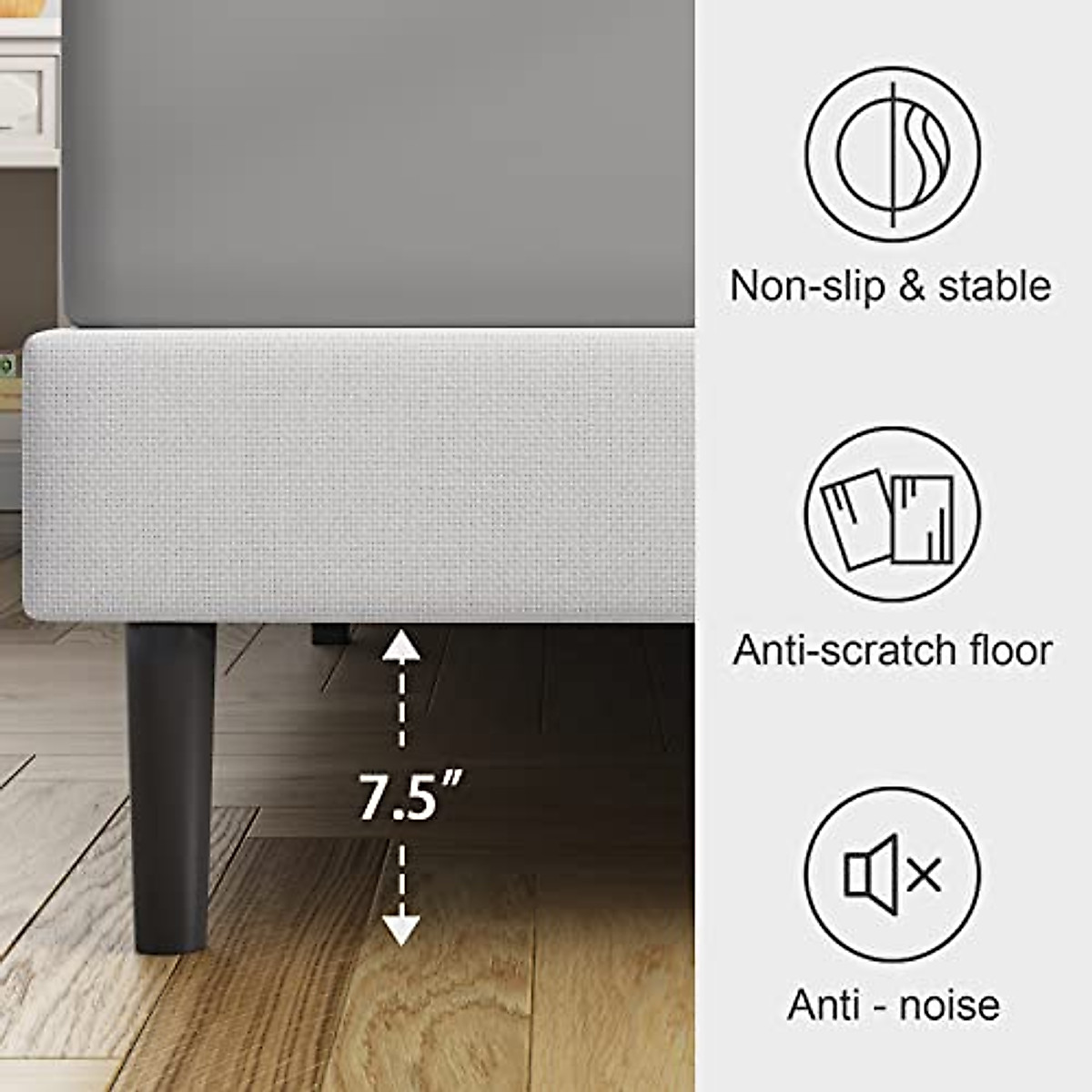 Molblly Queen Bed Frame Upholstered Platform with Headboard and Strong Wooden Slats,Non-Slip and Noise-Free,No Box Spring Needed, Easy Assembly,White