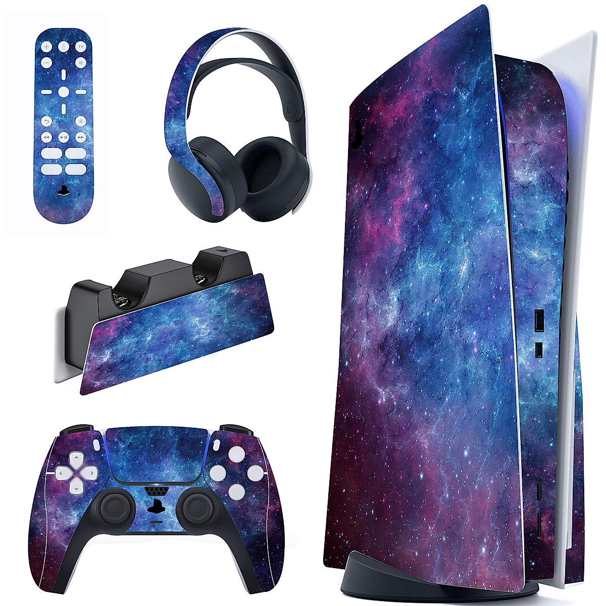 PlayVital Magic Sky Full Set Skin Decal for ps5 Console Disc Edition, Sticker Vinyl Decal Cover for ps5 Controller & Charging Station & Headset & Media Remote