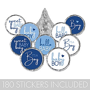Blue It’s a Boy Baby Shower Favor Stickers, Sweet Baby Boy Chocolate Kisses Party Favor Candy Stickers - 180 Labels