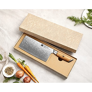 XINZUO Cleaver Knife 7.5 Inch, 73 Layer Damascus Steel Powder Steel Core Chinese Chef's Knife, Multifunction Vegetable Meat Slicing Knife with Olive Wood Handle -Lan Series