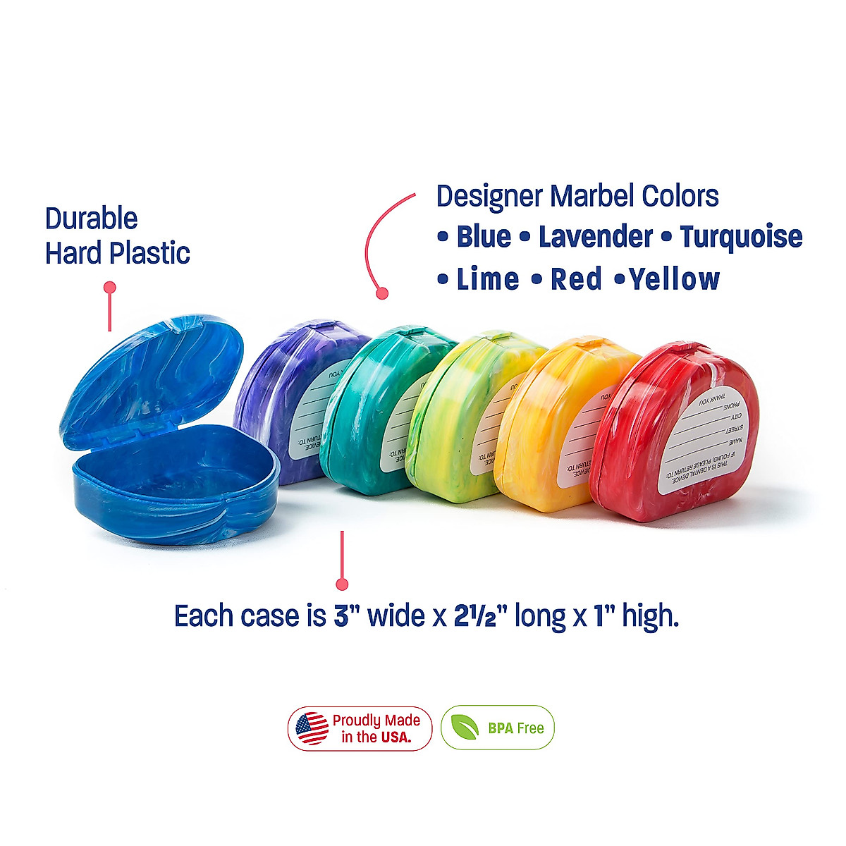 Blasting Health Marble Retainer Cases with Labels - Pack of 6 (colors may very)