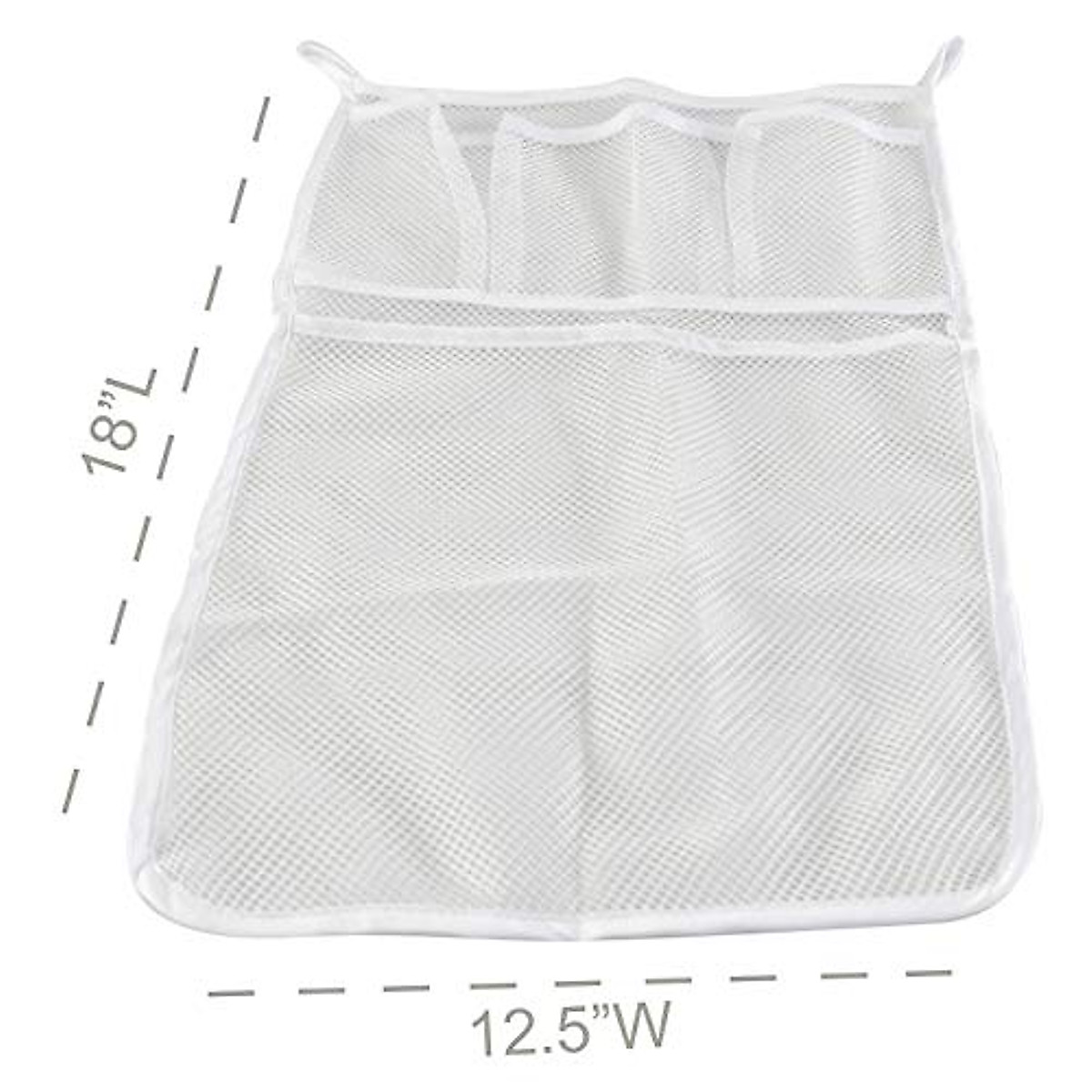 HOME-X Bathtub Toy and Bathroom Mesh Bag with Suction Cup Hooks Organizer, Bathtub Storage, Baby Bath Toy Organization, White-18" L x 12 1/2" W