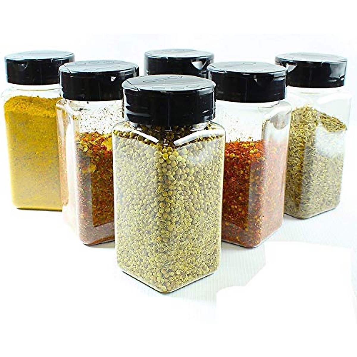 Salt & Pepper Glass Jar Spice Holder Dispensers Oregano and Chilli Flakes Dispenser Shaker Masala jar Spice Container Square 120ml Transparent (Set Of 6, Salt Jar 120ml)