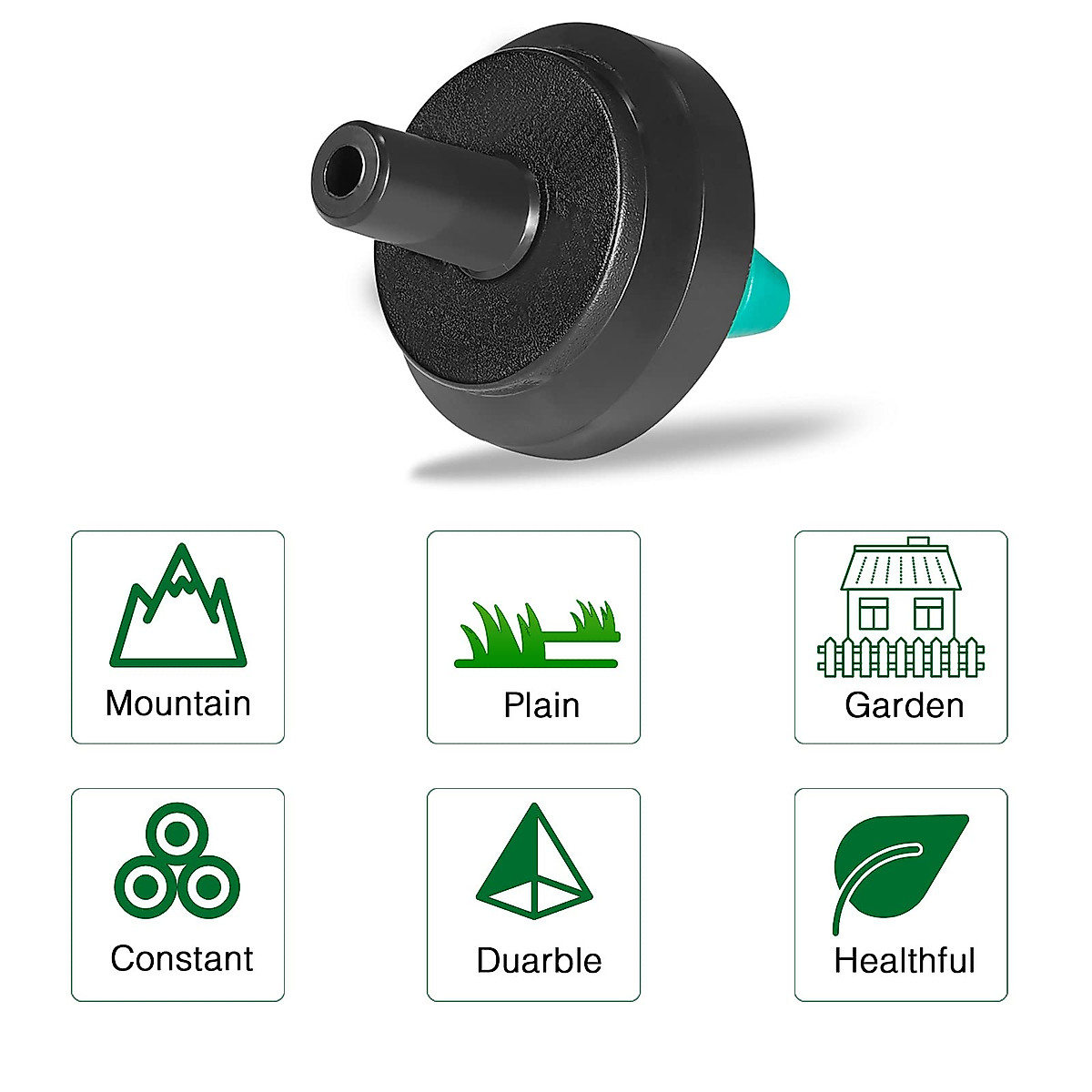 LiquiDrip 2 GPH Irrigation Drippers & Drip Emitters Maintain Constant Flow, 2 GPH Pressure Compensating Drippers, 2 GPH Inline Drippers & Drip Irrigation Emitters, 50 Per Bag, Green/Black
