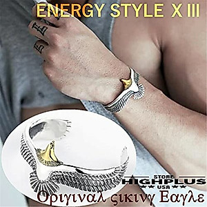 Energy Style ⅩⅢ Bracelet Eagle, 925 Sterling Silver Eagle Cuff Bracelet, Adjustable Open Ended Bangle, Vintage Rock Punk Bangle Cuff Wristband for Men Women (2Pcs)