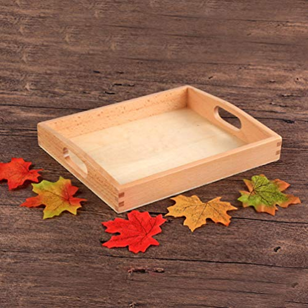 Side Cut Handle Tray Wooden Trays with Handles Wooden Crafting Trays Baby Tray for Serving Organizing DIY Decor and Montessori Activity Wooden Tray
