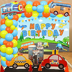 Transportation Birthday Decorations for Boys - Balloons Garland Arch Kit Backdrop - Transport Vehicle Theme Birthday Party Supplies for One Two Three Four Year Old Boy