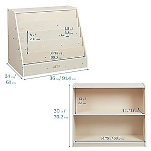 ECR4Kids Double-Sided Mobile Book Display with Storage, Classroom Bookshelf, White Wash