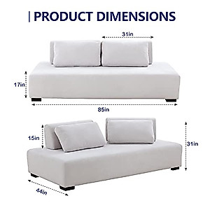 Lyromix 85'' Upholstered Sofa with Multi-Directional Modular Pillow, Loveseat for Living Room, Modern Couch for Bedroom, Cream