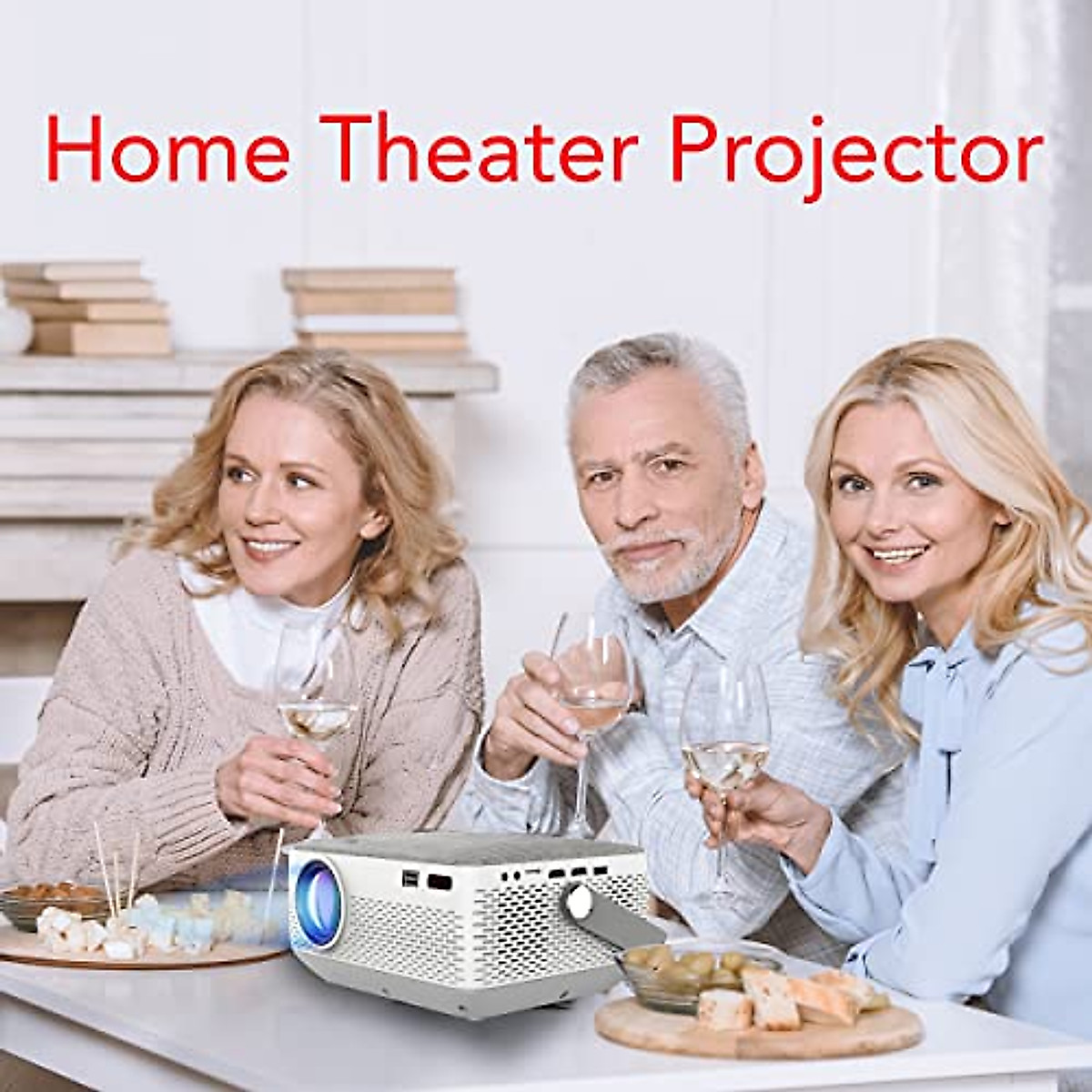 RCA RPJ402 1080P Bluetooth 5.0 Home Theater, Video Projector, LCD Display, HDMI USB AV TF, Indoor & Outdoor Use, Built-in Rechargeable Battery, White