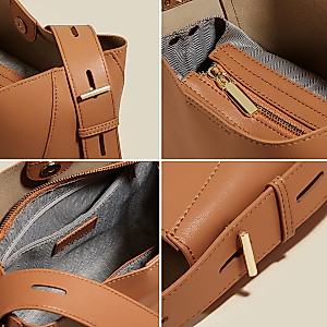 Cow Leather Designer Handbags for Women Bucket Bags for Women Tote Bucket Purse Shoulder Hobo Bags (Brown)