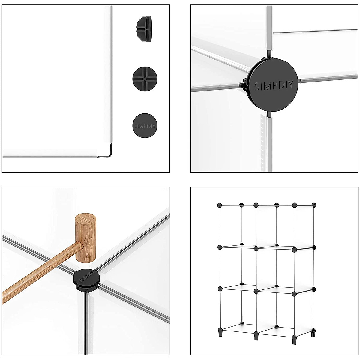 SIMPDIY Storage Modular Cubes 6 Cubes White (93x93x30cm) Plastic Portable Organizer Bookshelf Shelf Rack