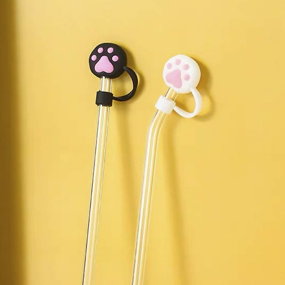 Lemonadeus Silicone 2PCS Straw Tips Cover Reusable Drinking Straw Tips Lids/Plugs Anti-dust, Airtight Seal Splash Proof - for 6-8mm Straws (dogs cats claws)