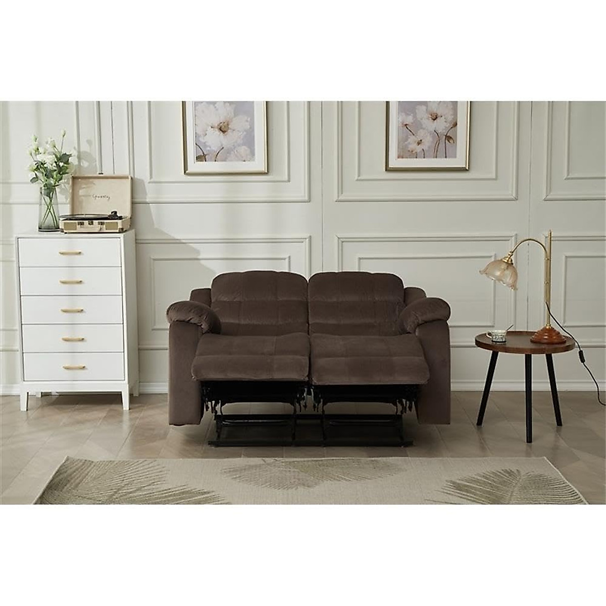 Pemberly Row Modern Microfiber Living Room Loveseat in Brown