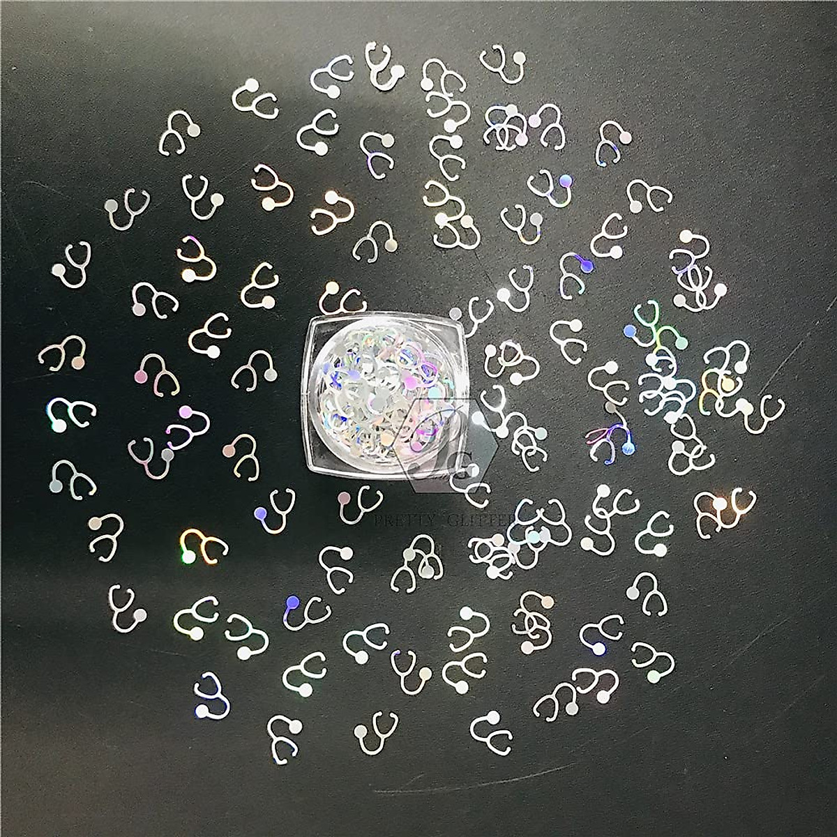 PrettyG 10 Grams/Pack -Sliver Doctor Stethoscope Shape Holographic Glitter Sequins - Festival Rave Beauty Makeup Face Body Nail Art Decoration LB100