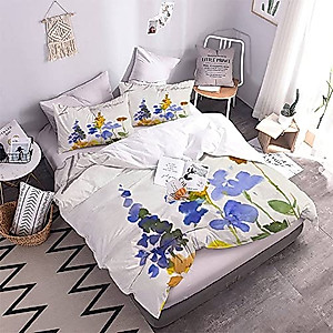 Quilt Cover Twin Size Wildflowers 3D Bedding Sets Pattern Duvet Cover Breathable Hypoallergenic Stain Wrinkle Resistant Microfiber with Zipper Closure,beding Set with 2 Pillowcase
