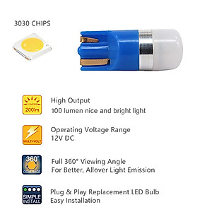 WLJH Blue T10 Led Bulb Dash Lights Dashboard Instrument Panel Cluster Gauge 2825 194 w5w Car Interior Lamp Twist Sockets Pc195 Pc194 Pc168, Pack of 6