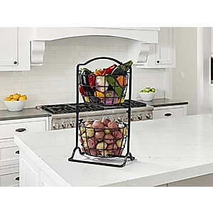 Gourmet Basics by Mikasa Harbor 2-Tier Metal Mini Countertop Fruit Storage Basket, Antique Black