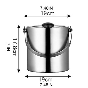 Cuawan Ice Bucket - 3L Double Thermal Insulation Bucket, Nordic Bar and KTV Beer and Wine Cocktail and Champagne Chilling Bucket with Lid,Champagne/Golden/Silver (Gold)