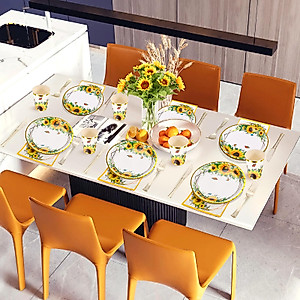 Sunflower Party Supplies, Sunflower Plates and Napkins Set, Disposable Sunflower Plates, Party Cups, Napkins and Cutlery for Birthday, Baby Shower, Bridal Shower, Sunflower Party Decorations Serves 24