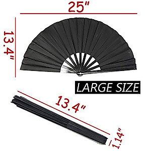 TIHOOD 2PCS Large Folding Silk Hand Fan Hand Folding Fans Chinese Tai Chi Folding Fan for Men and Women Performance, Dance, Decorations, Festival, Gift (Black x2)
