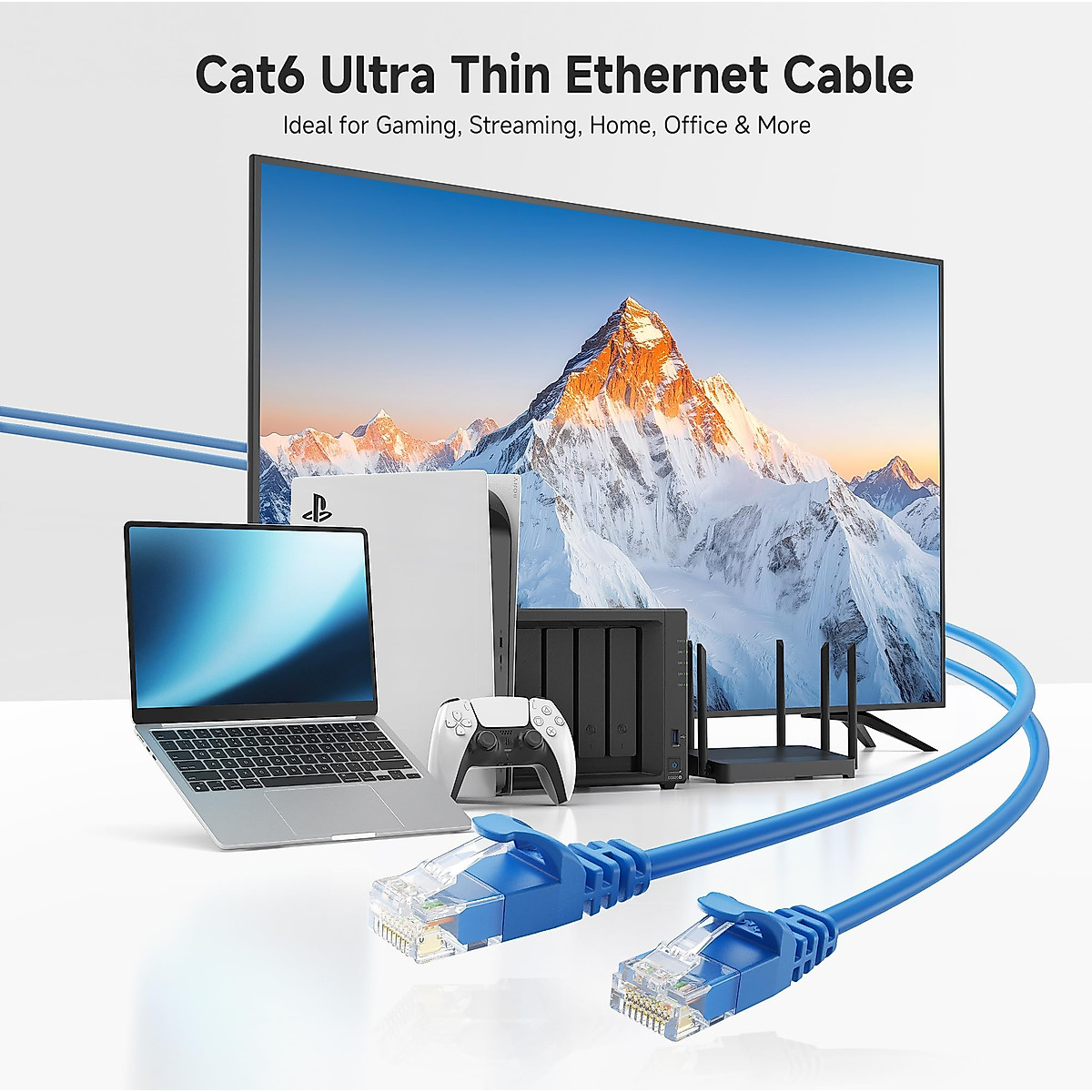 Cable Matters 10Gbps 5-Pack Snagless Short Cat 6 Ethernet Cable - 3ft, Slim Profile Cat 6 Cable, Cat6 Cord, Thin Ethernet Cord, Blue