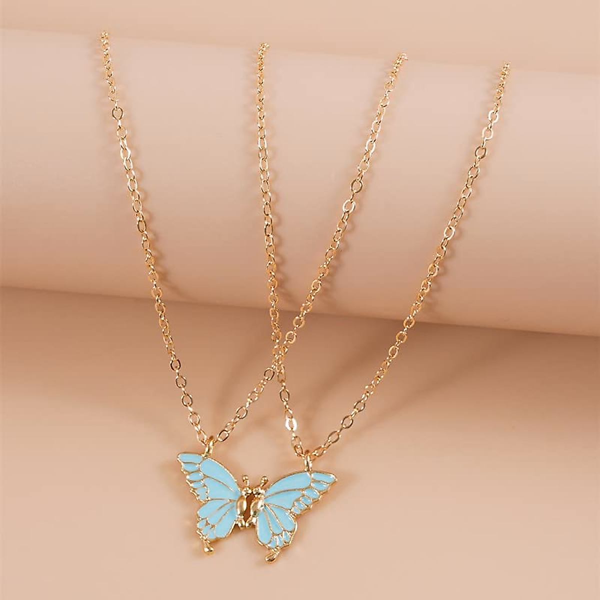 4pcs Best Friend Necklace With Card Cute BFF Friendship Butterfly Matching Necklace for Women Girls Best Friends Long Distance Birthday Gifts-blue pink