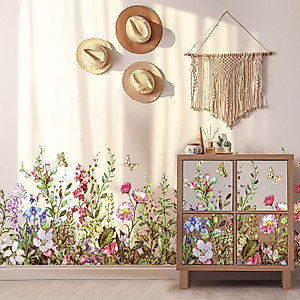 Outus Flower Wall Decals Floral Butterfly Wall Stickers Wildflower Greenery Wall Decor Removable Peel and Stick Art Murals for Kids Room Nursery Bedroom Living Room Home(19.69 x 82.68 Inch)