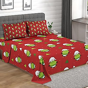 Pinbeam 3 Pcs Fitted Sheet Set Twin Size with Deep Pocket, Funny Christmas Tree Bedding Set with Pillowcase for Kids and Adults, Kids Winter Animal Flat Bed Sheet Set